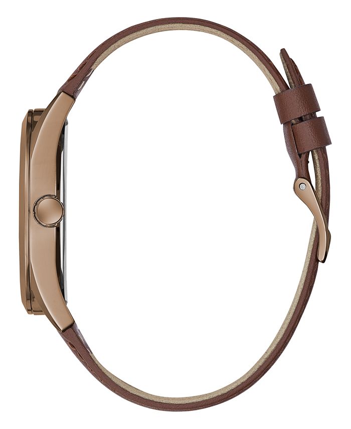 GUESS Men's Multi-Function Brown Genuine Leather Watch 42mm - Macy's