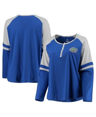 Women's Royal, Heathered Gray Florida Gators Plus Size Henley Raglan ...