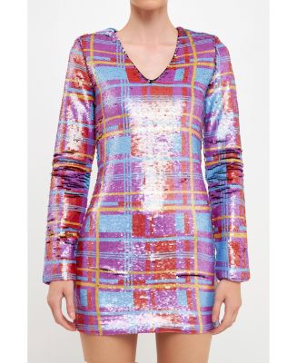 Women's Check Pattern Sequins Dress - Macy's