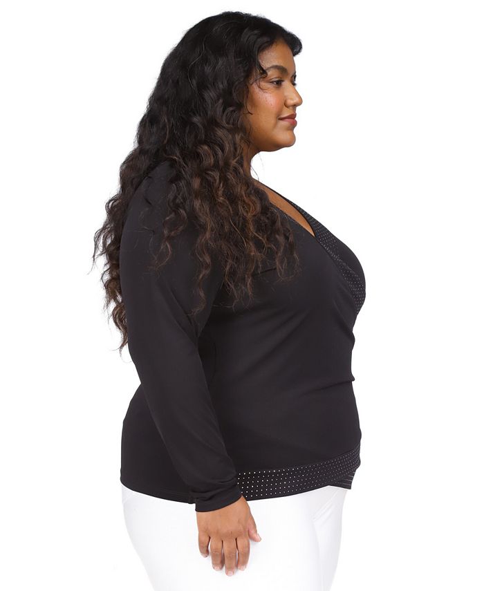 Michael Kors Plus Size Rhinestone-Trim Crossover Top - Macy's