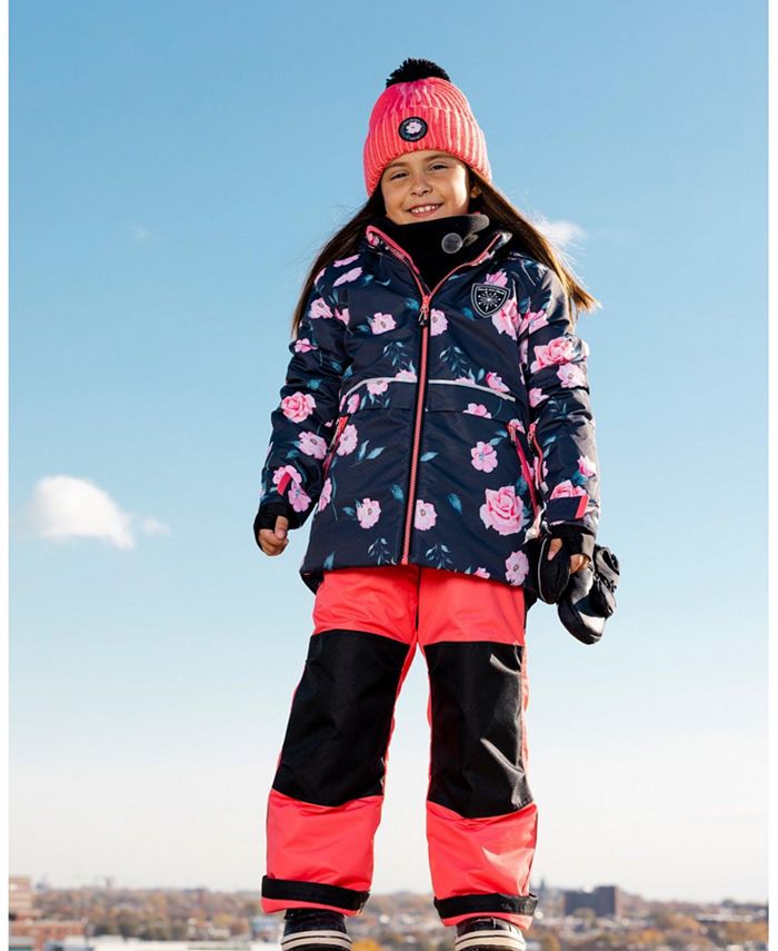 Deux par Deux Girl Two Piece Snowsuit Coral And Black With Rose Print ...