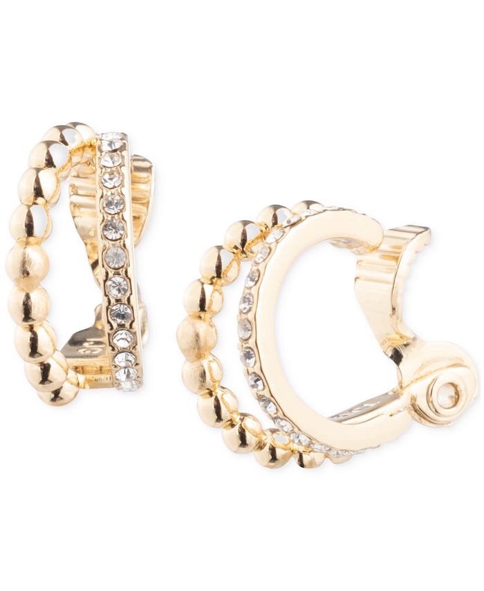 Lauren Ralph Lauren Gold-Tone Small Pavé & Bead Split Clip-On Hoop ...
