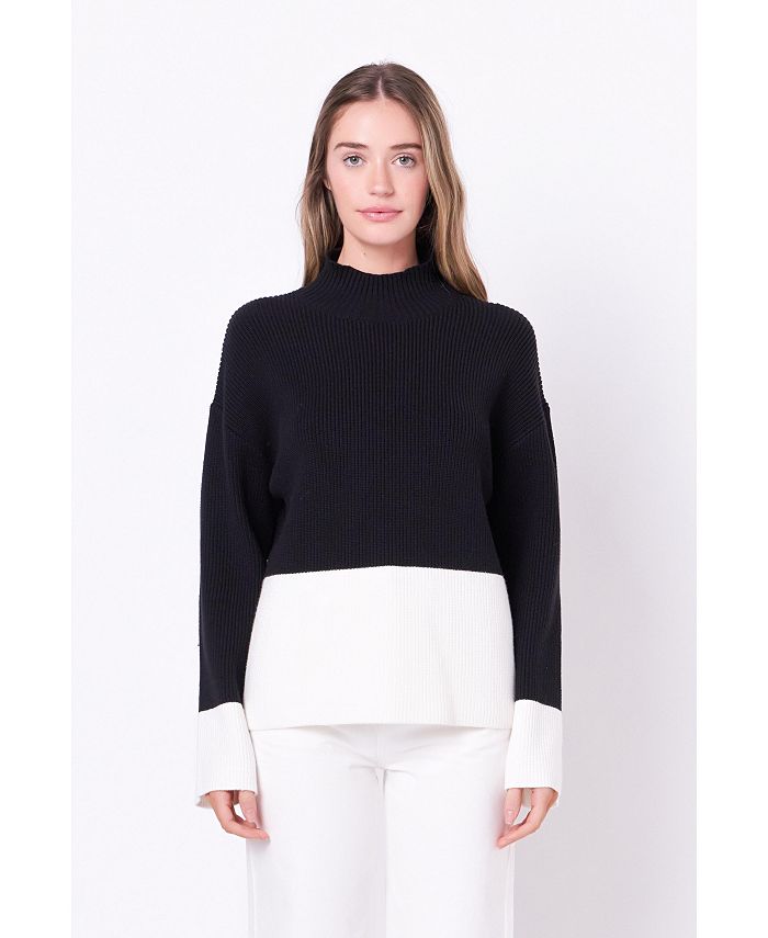 English Factory Women's Bicolor High Collar Sweater - Macy's