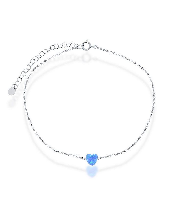 Caribbean Treasures Sterling Silver Blue Opal Heart Anklet - Macy's