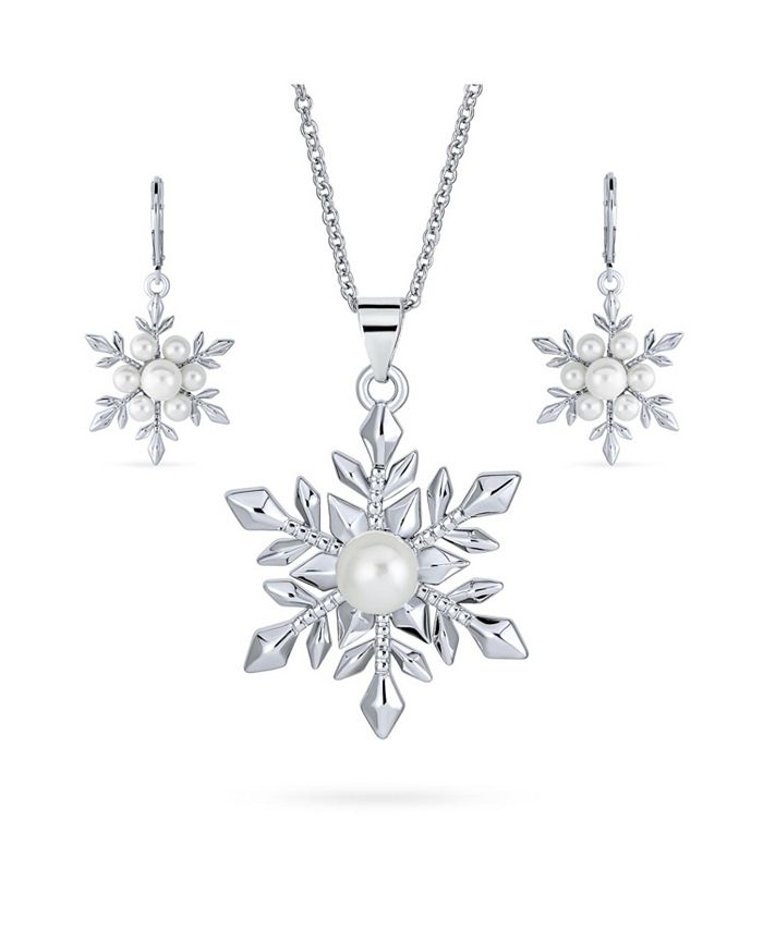 Bling Jewelry Holiday Party Christmas White Simulated Pearl Snowflake ...