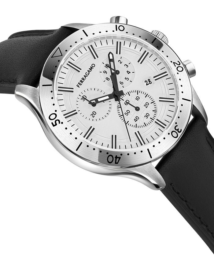 Ferragamo Salvatore Men's Swiss Chronograph Master Black Leather Strap ...