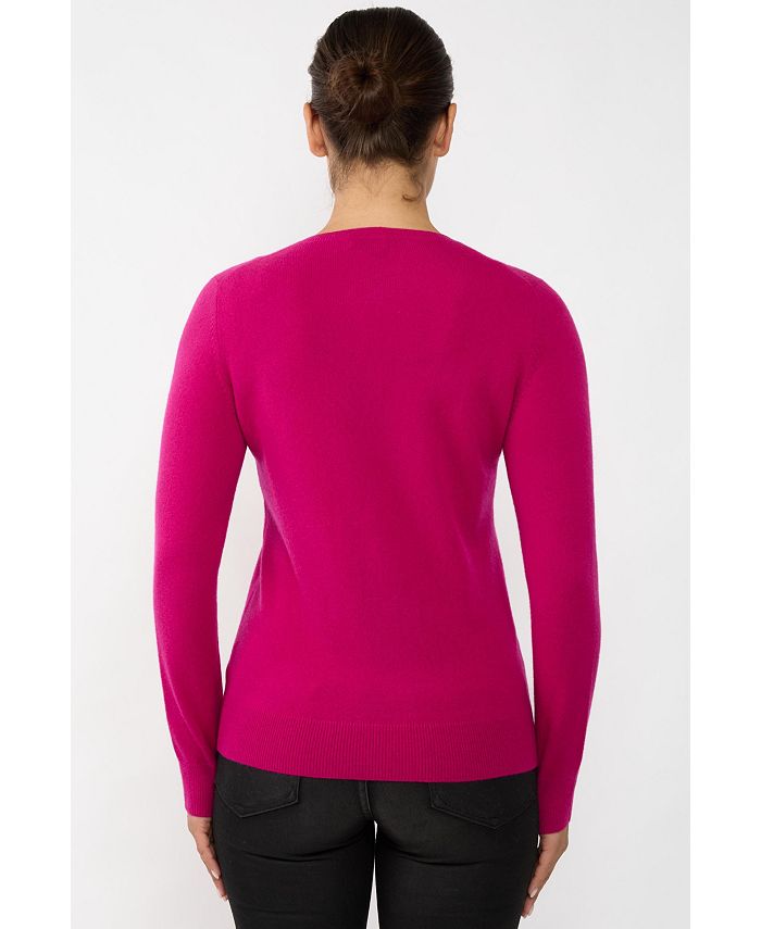 JENNIE LIU Women's 100% Cashmere Button Front Long Sleeve Crewneck ...