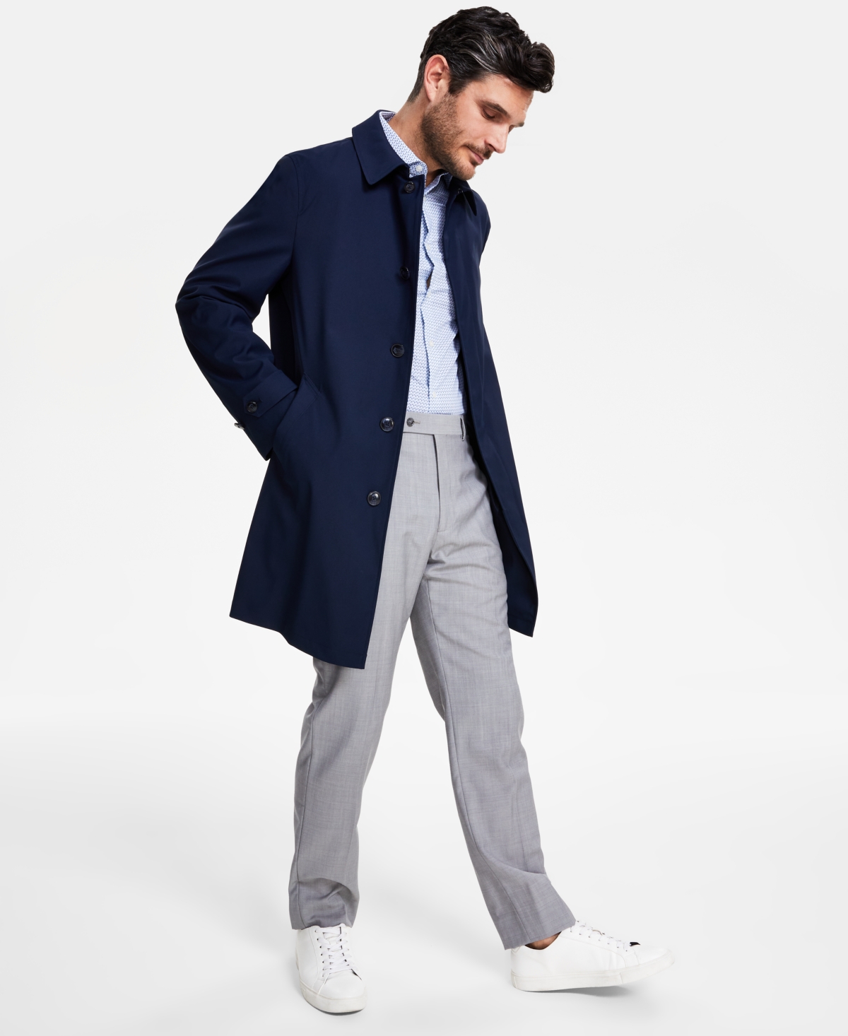 Click here for Michael Kors Mens Classic-Fit Raincoat - Navy prices