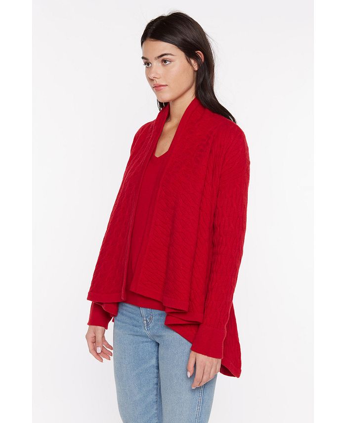 JENNIE LIU Women's 100% Pure Cashmere 4-ply Cable-knit Drape-front Open ...