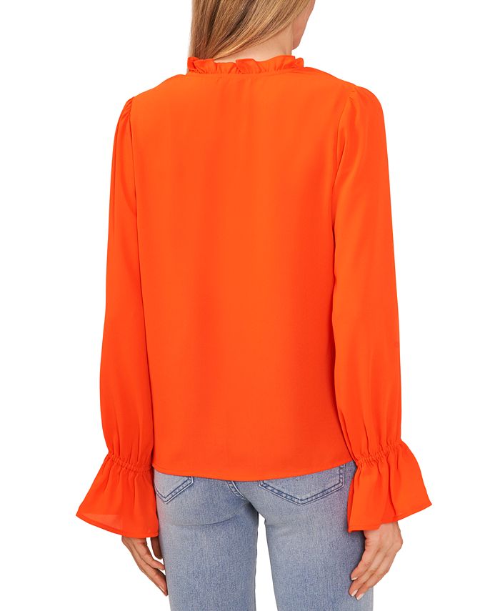CeCe Women's Long Sleeve V-Neck Ruffled Blouse - Macy's