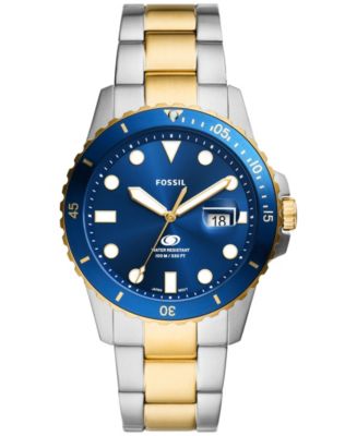 Fossil Men's Blue Dive Three-Hand Date Two-Tone Stainless Steel Watch ...