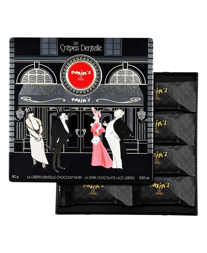 Maxim's De Paris Tin Box Dark Chocolate Crepe Lace Cookies, 16 Piece ...