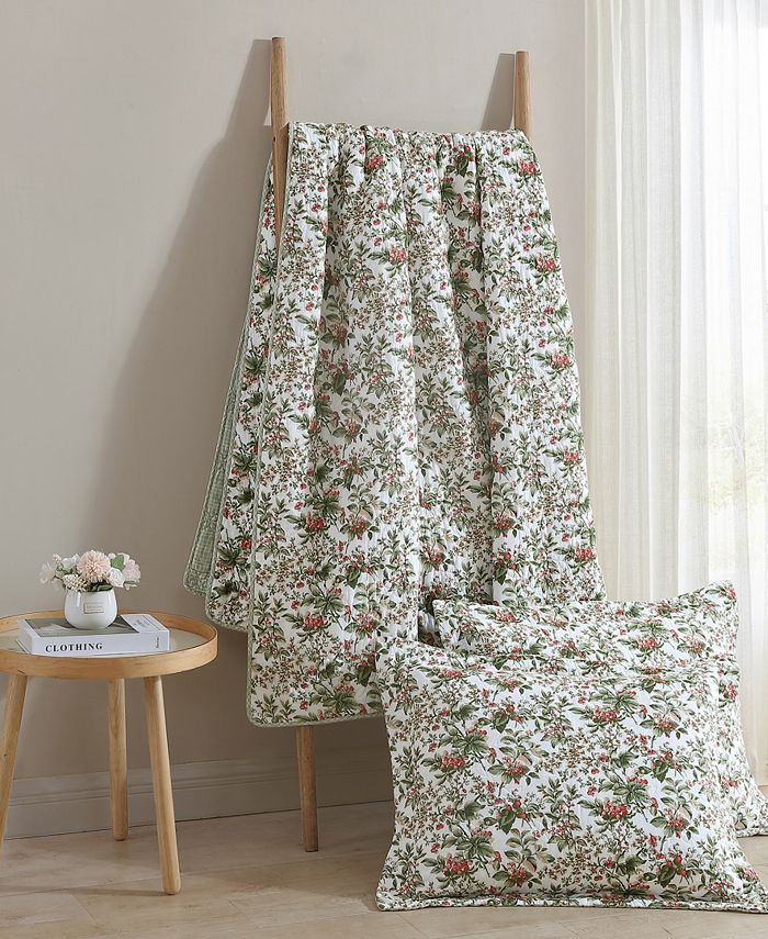 Laura Ashley Bramble Floral Cotton Reversible 3-Piece Quilt Set, Full ...
