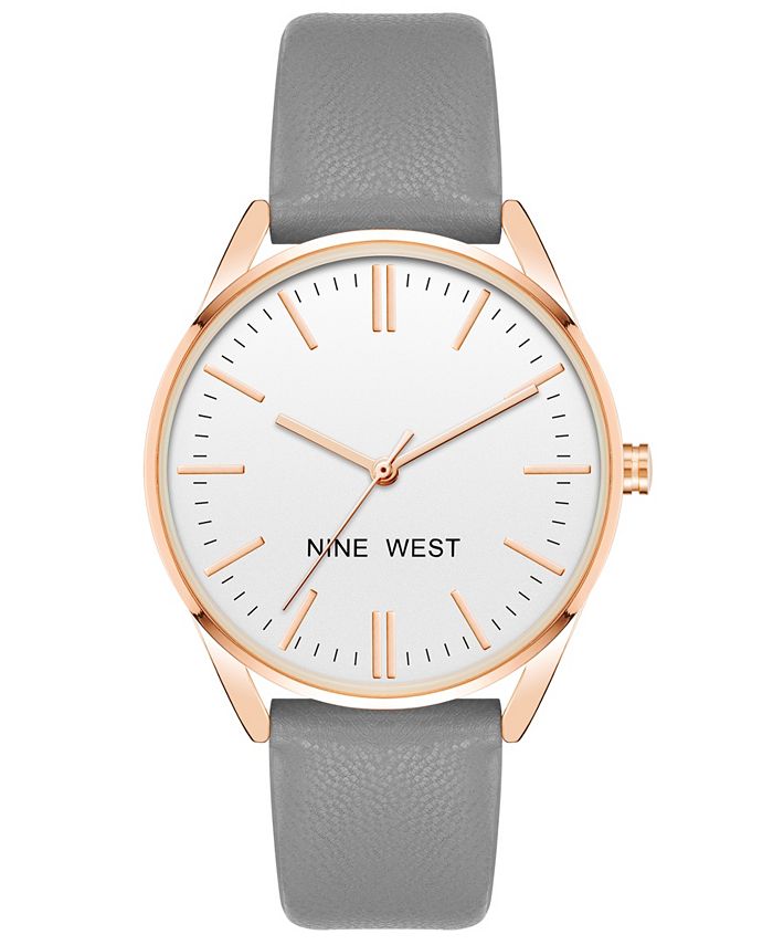 Nine West Women's Quartz Gray Faux Leather Band Watch, 36mm - Macy's