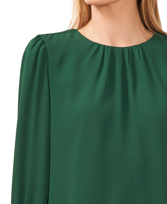 CeCe Women's Crewneck Long Sleeve Smocked Ruffle Cuff Blouse - Macy's