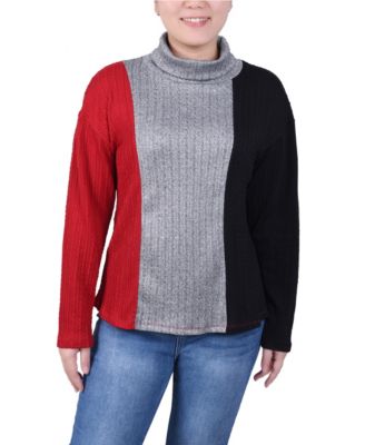 NY Collection Women's Long Sleeve Colorblocked Top - Macy's
