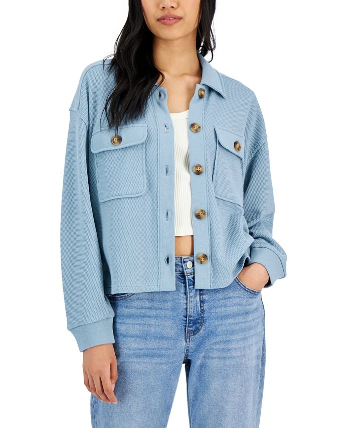 Hippie Rose Juniors' Cropped Waffle Textured Shacket - Macy's
