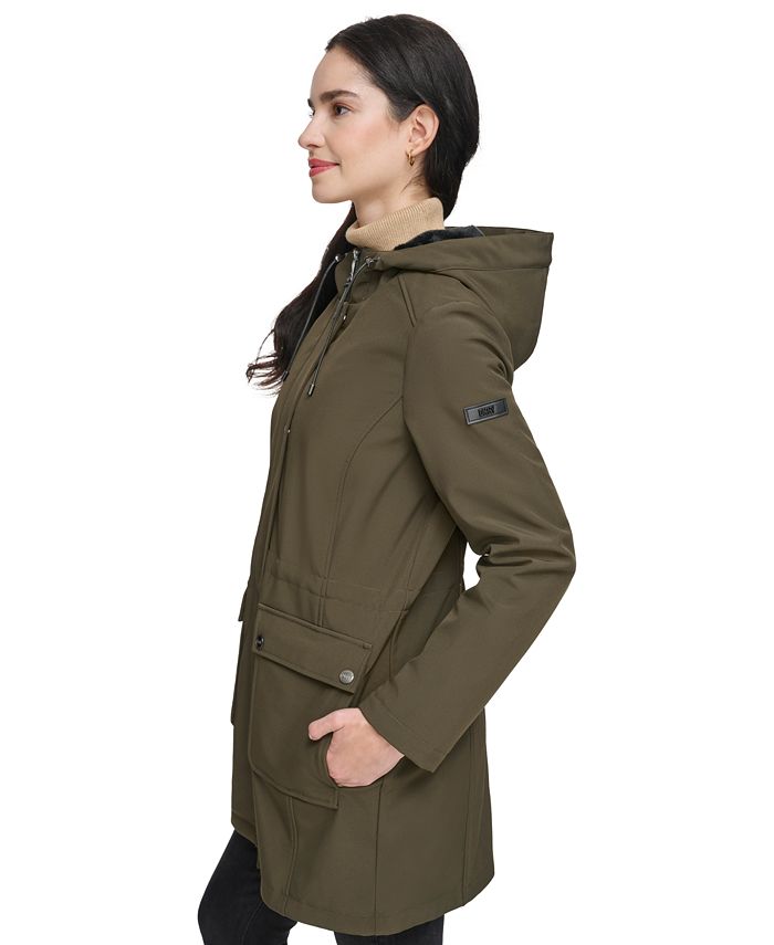 DKNY Women's Drawstring-Hood Snap-Front Anorak Raincoat - Macy's