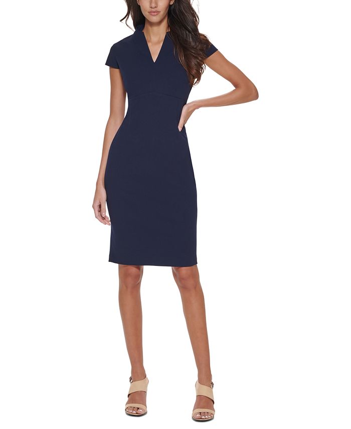 Calvin Klein Petite V-Neck Back-Slit Sheath Dress - Macy's