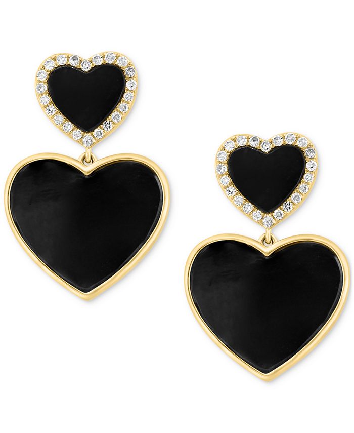 EFFY Collection EFFY® Onyx & Diamond (1/5 ct. t.w.) Double Heart Halo ...