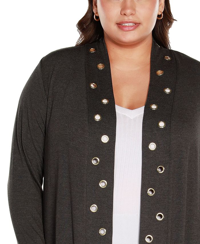 Belldini Plus Size Long Sleeve Grommet Trim Cardigan Sweater Macys