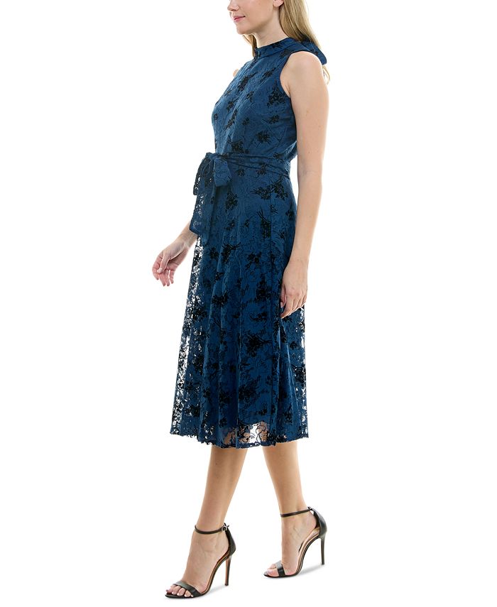 Maison Tara Women's Flocked-Lace Tie-Waist Dress - Macy's