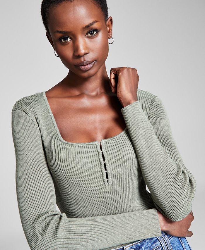 And Now This Women's Square-Neck Ribbed Sweater-Knit Long-Sleeve ...