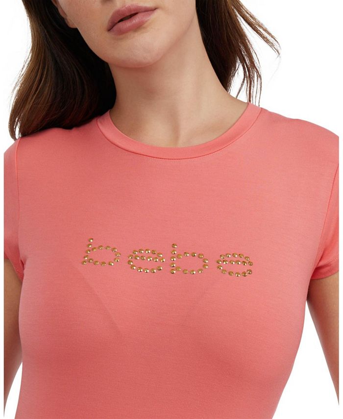 Bebe Women's Short Sleeve Logo T-Shirt with Rhinestones - Macy's