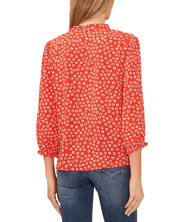 CeCe Women's Printed Ruffled V-Neck Button Front Blouse - Macy's