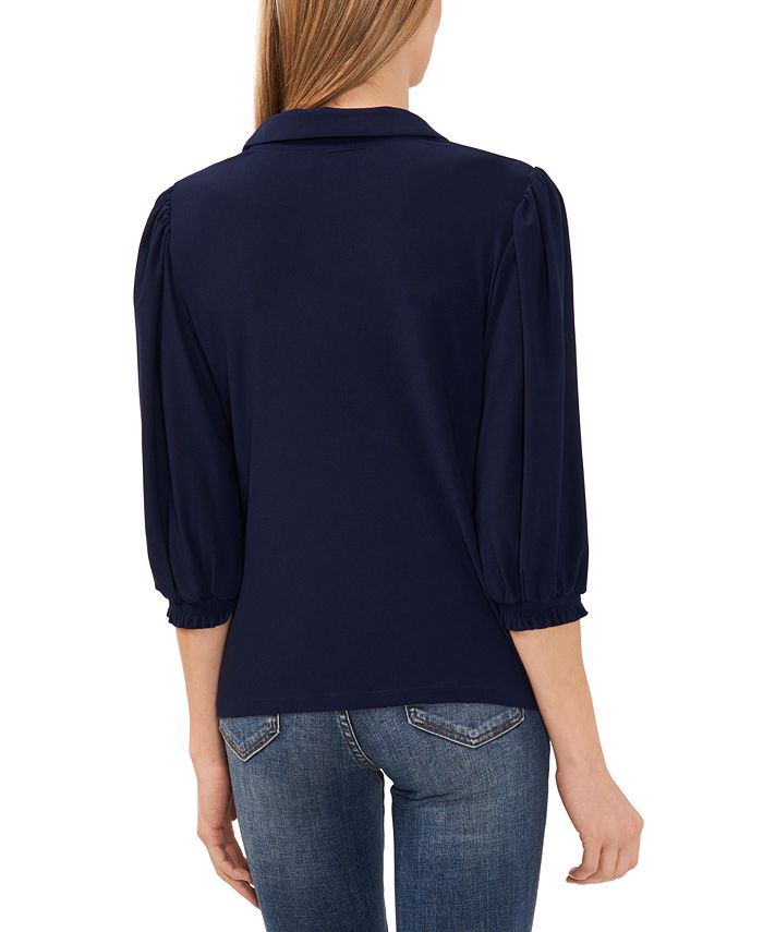 CeCe Women's Collared V-Neck Puff Shoulder 3/4-Sleeve Top - Macy's