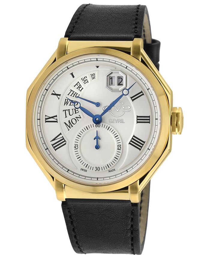 GV2 by Gevril Men's Marchese Black Leather Watch 44mm - Macy's