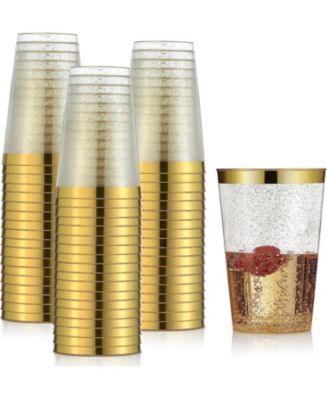 Chateau Fine Tableware 100 Pack 12oz Plastic Cups Gold Glitter with a ...