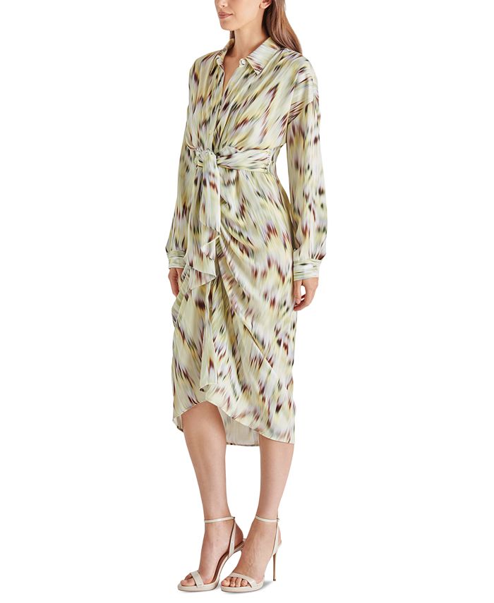 Steve Madden Women's Sula Printed Long-Sleeve Washed-Satin Shirt Dress ...