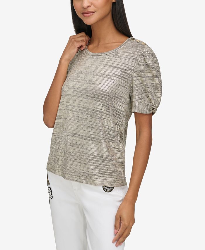 KARL LAGERFELD PARIS Women's Metallic Short-Sleeve Top - Macy's