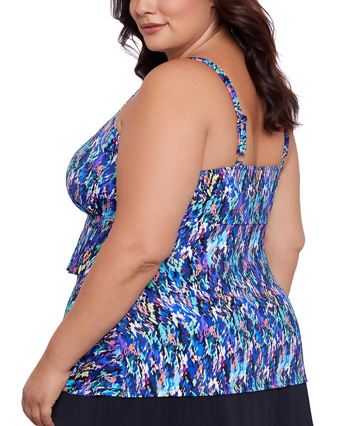 Swim Solutions Plus Size Printed Tiered Tankini Top Created For Macys