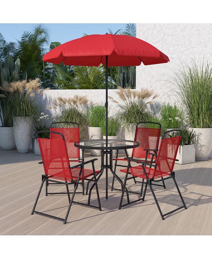 EMMA+OLIVER 6 Piece Patio Garden Set With Table, Umbrella And 4 Folding ...