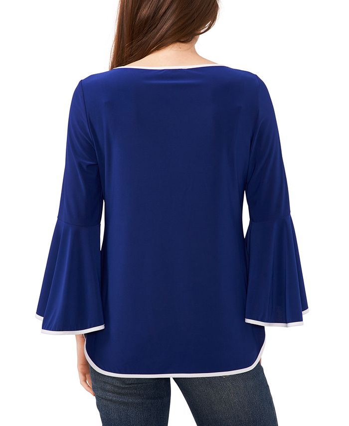 Sam & Jess Petite Contrast-Trim Bell-Sleeve Top - Macy's