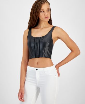 GUESS Women's Nia Faux-Leather Sleeveless Corset Top - Macy's
