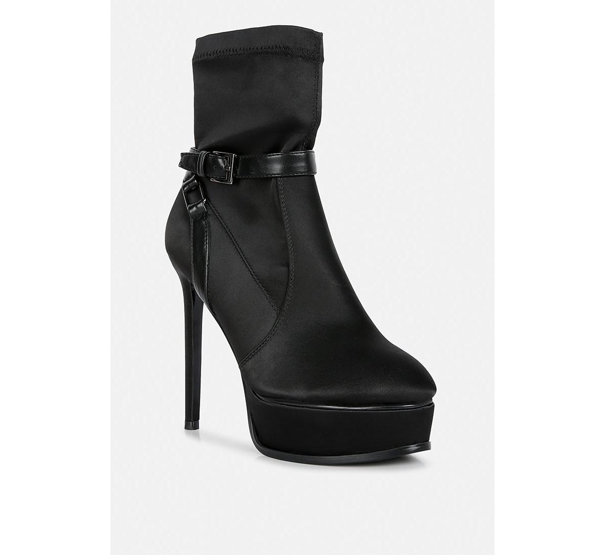 Click here for Doesburg Black Satin Stiletto Ankle Boot - Black prices