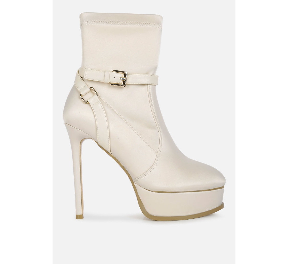 Click here for Doesburg Black Satin Stiletto Ankle Boot - Beige prices