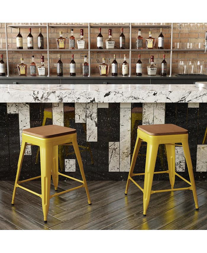 EMMA+OLIVER Kam Backless Metal Indoor-Outdoor Stool With All-Weather ...