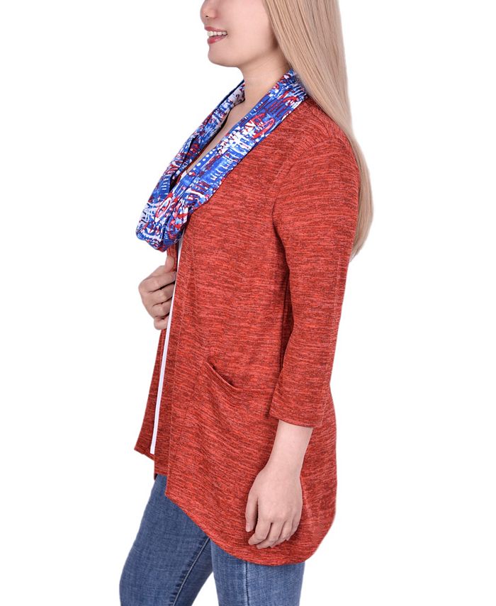 NY Collection Petite 3-Fer Cardigan with Tank and Scarf Top - Macy's