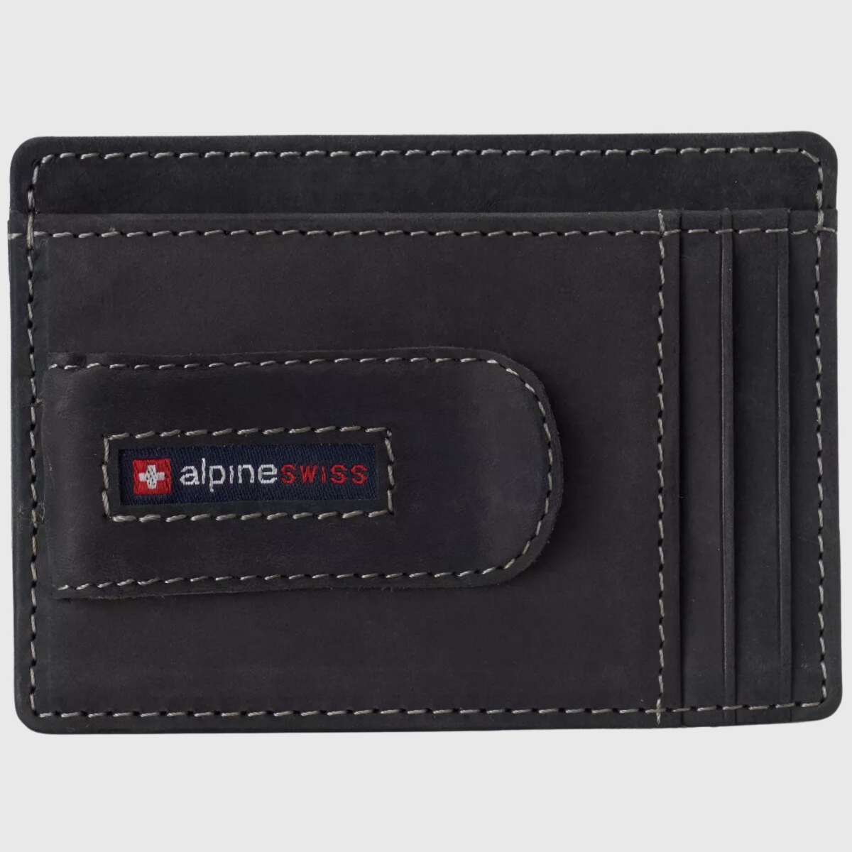 Alpine Swiss Mens Rfid Money Clip Leather Minimalist Wallet Card Case Id Window - Nubuck black