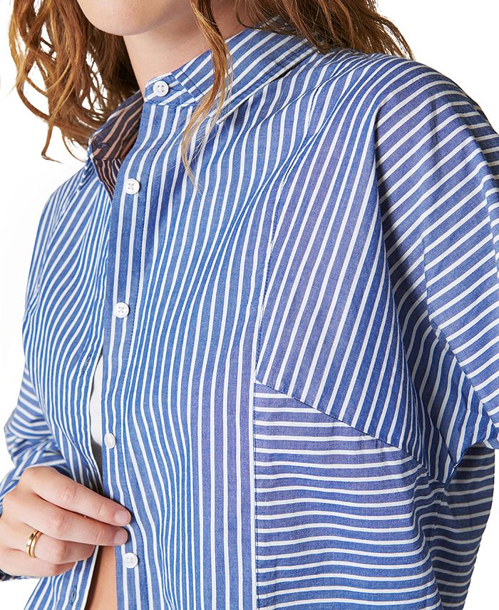 Lucky Brand Women's Striped Oversized Seamed Shirt - Macy's