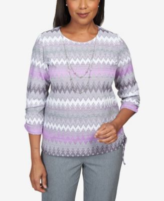 Alfred Dunner Petite Point of View Chevron Jacquard Drawstring Hem Top - Macy's