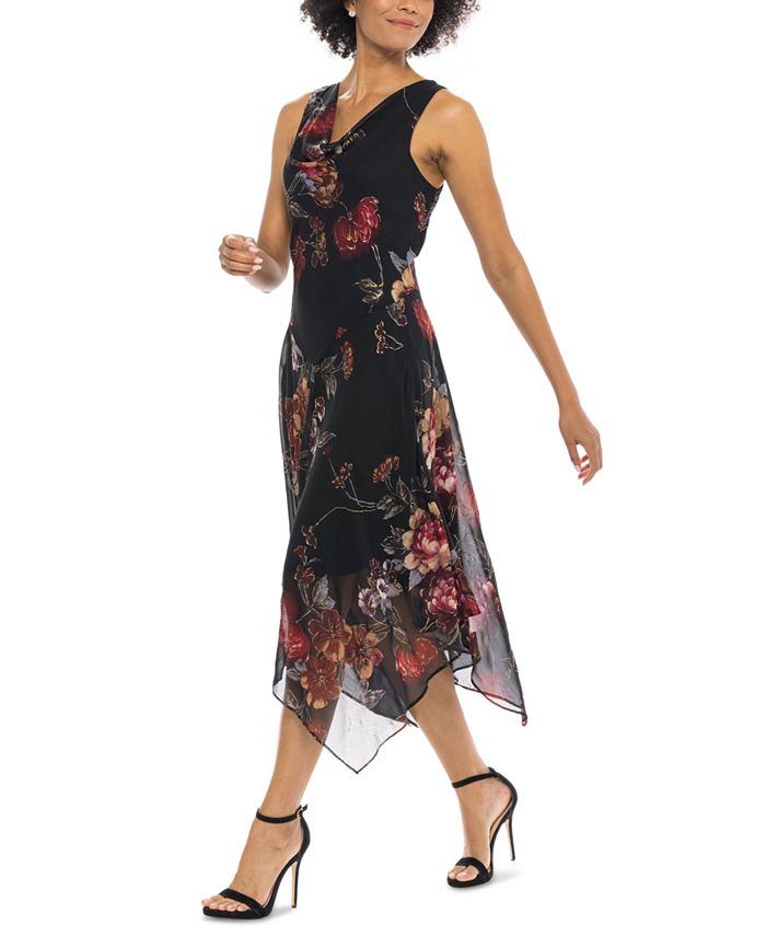 Robbie Bee Women's Drape-Neck Chiffon Midi Dress - Macy's