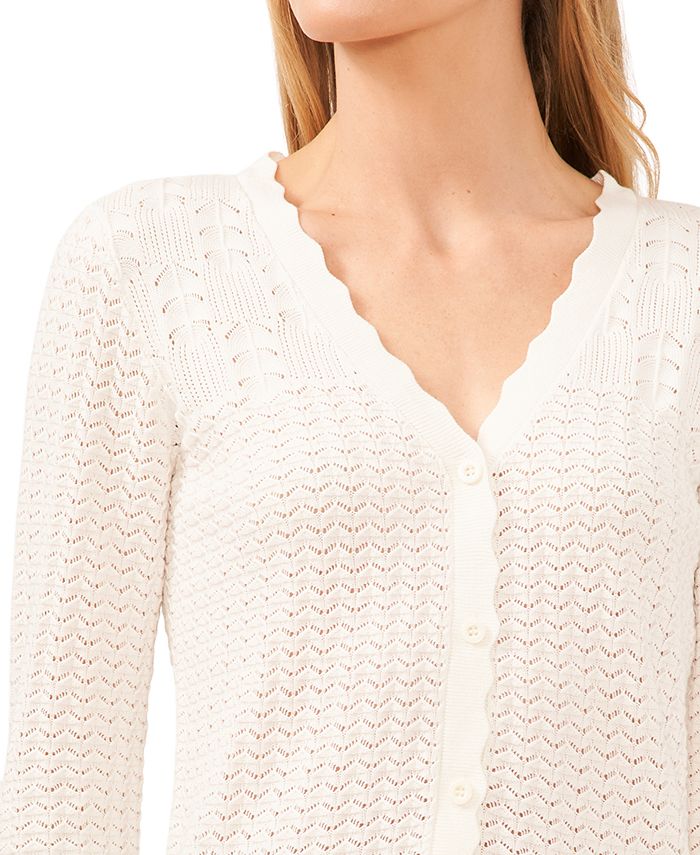 CeCe Women's Pointelle-Knit Scalloped V-Neck Cardigan - Macy's