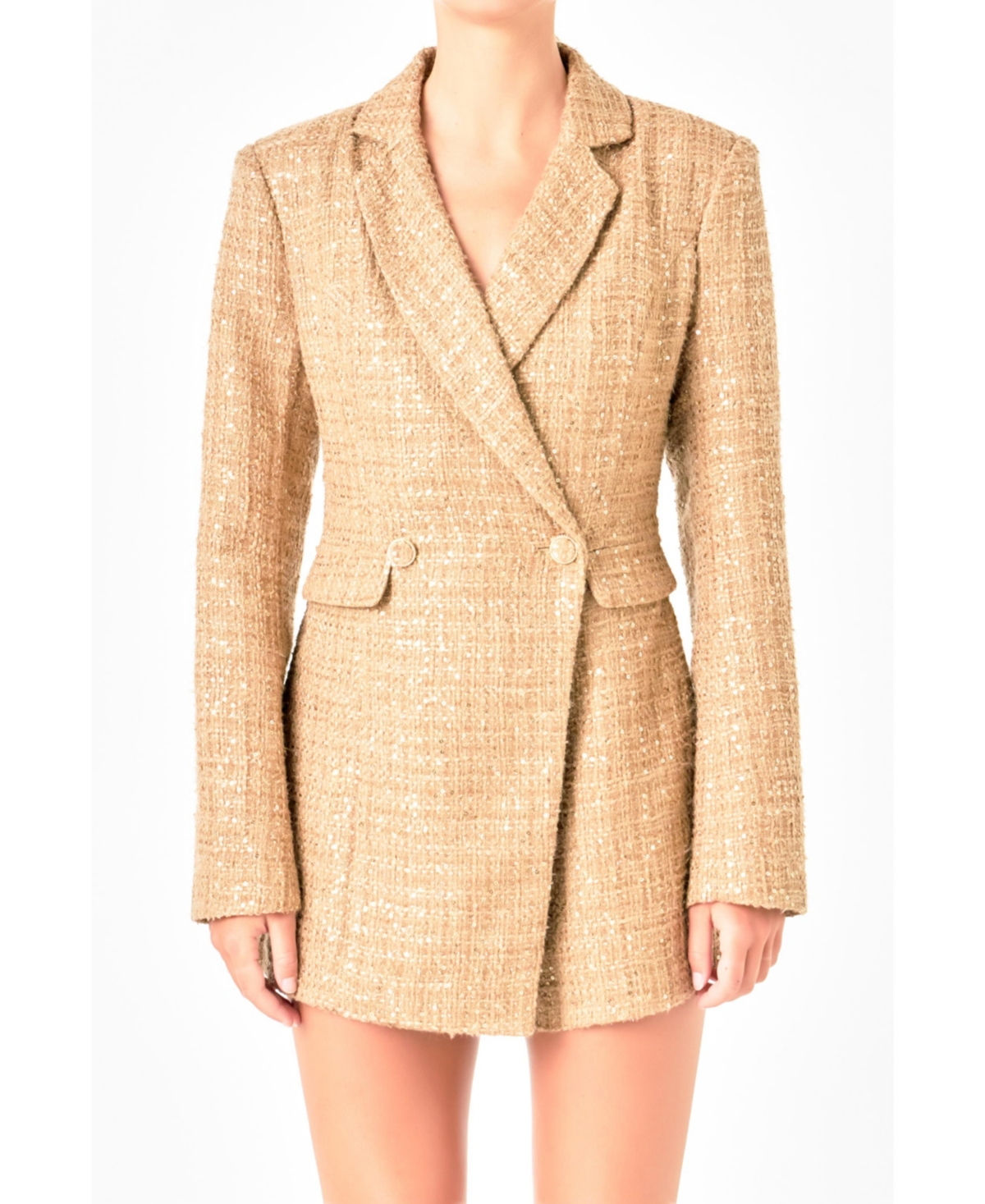 Click here for endless rose Womens Tweed Blazer Romper - Tan prices