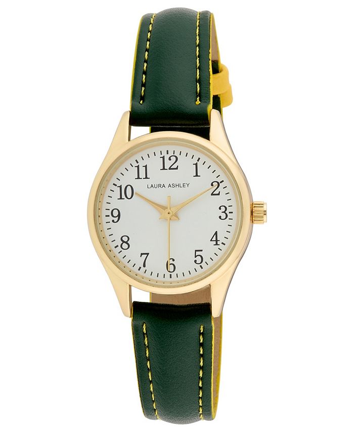 Laura Ashley Women's Quartz Green Faux Leather Watch 30mm - Macy's