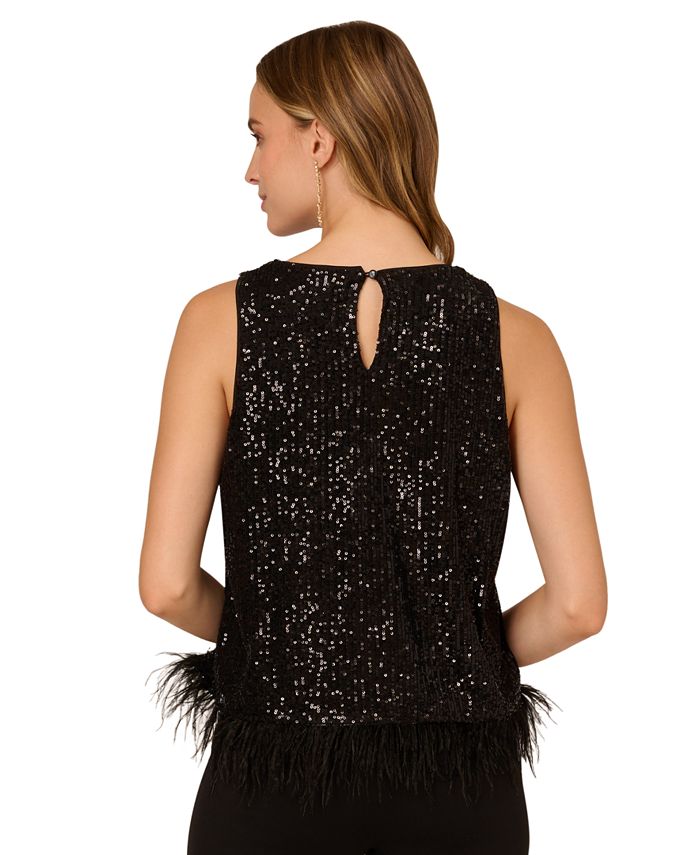 Adrianna Papell Women's Sequin Feather-Trim Top - Macy's